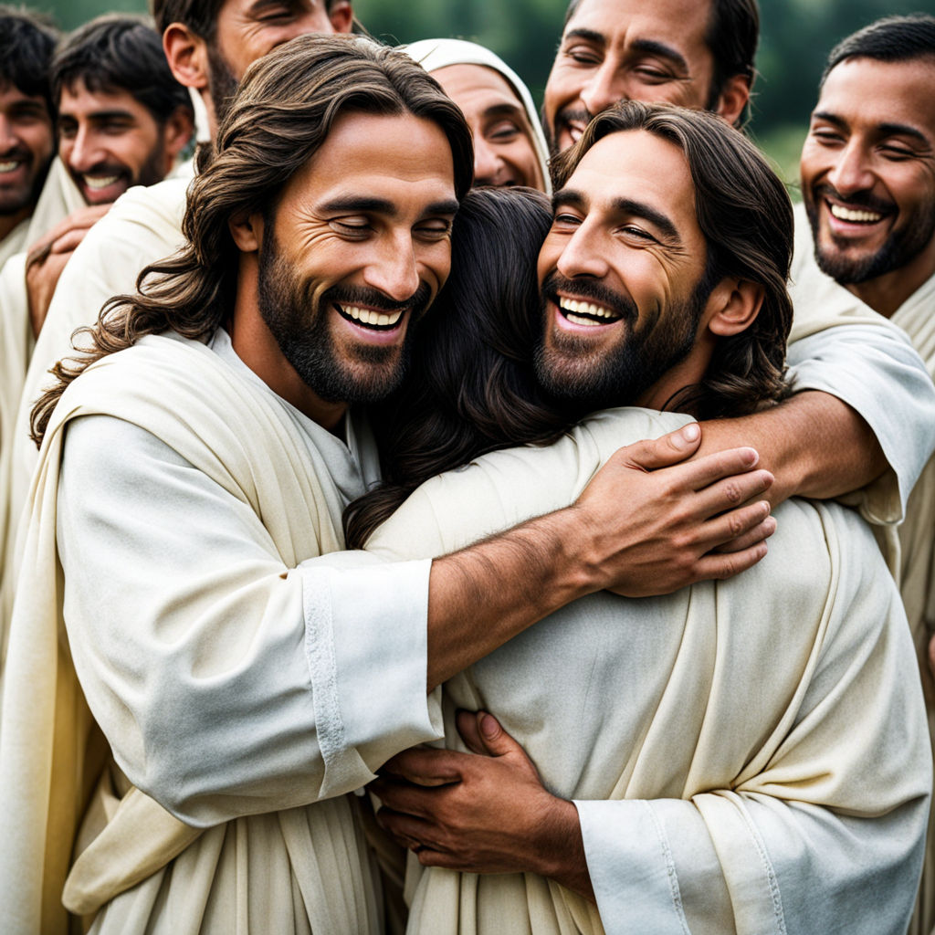 Jesus Christ smiling and hugging his disciples by LUIS PONCE - Playground