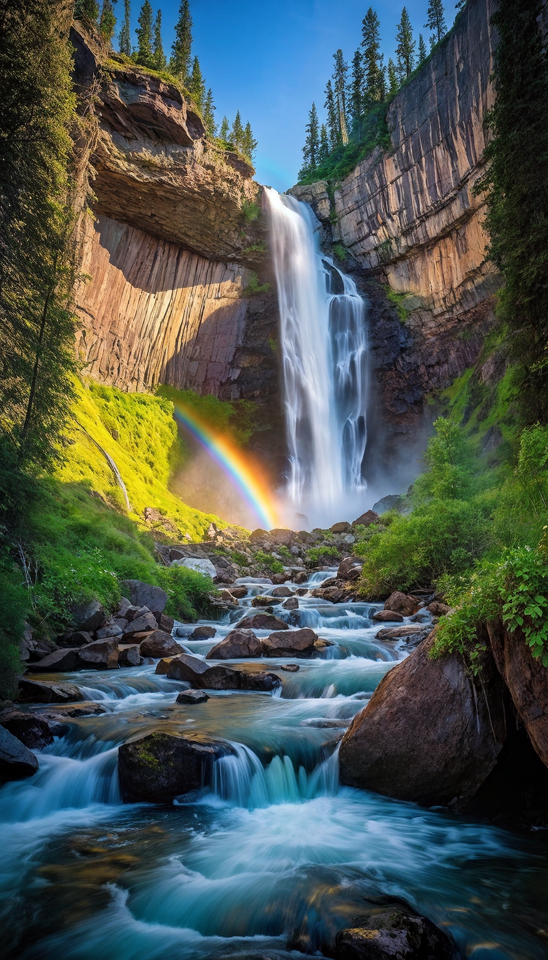 Majestic waterfall cascades down rugged cliffs by Jacek Kruk - Playground