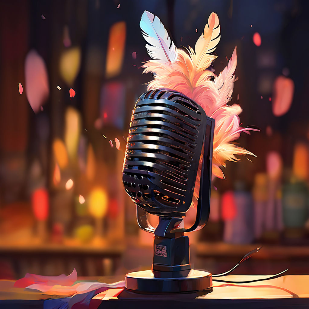 A fancy microphone with feathers on it by Sanubar Aliyeva - Playground