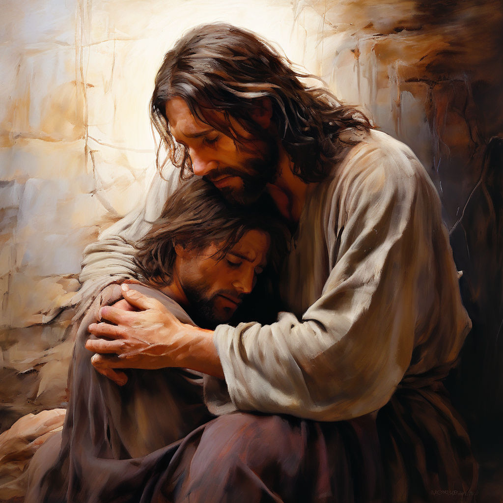 Jesus comforting the distressed: Jesus embracing a distresse... by ...