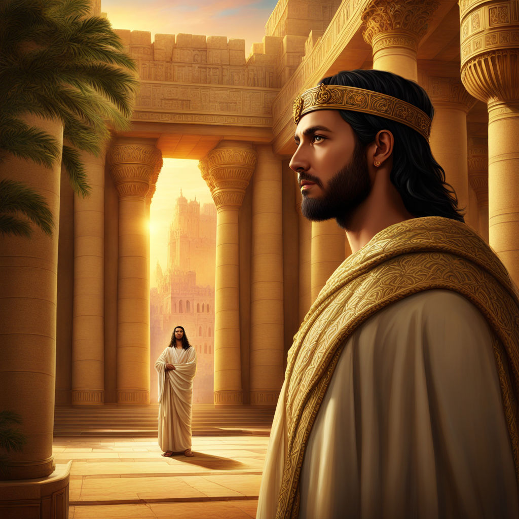 Young Daniel standing attentively before King Nebuchadnezzar by Gilmar ...