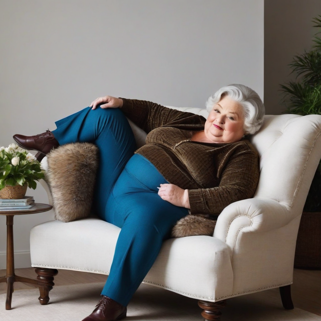 (((FAT OVERWEIGHT 60 ?yo white granny))) sitting in a cozy l... by ...