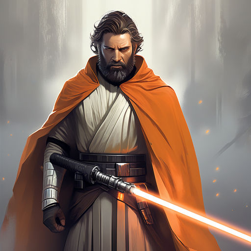 Armoured jedi with orange bladed lightsaber by Paul Anstee - Playground