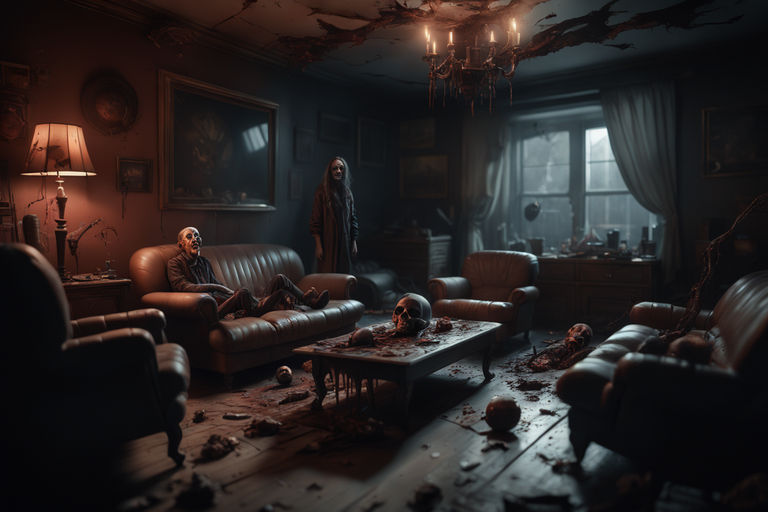 Humans being scary in a small gory rotting living room by Dimm Dimms ...