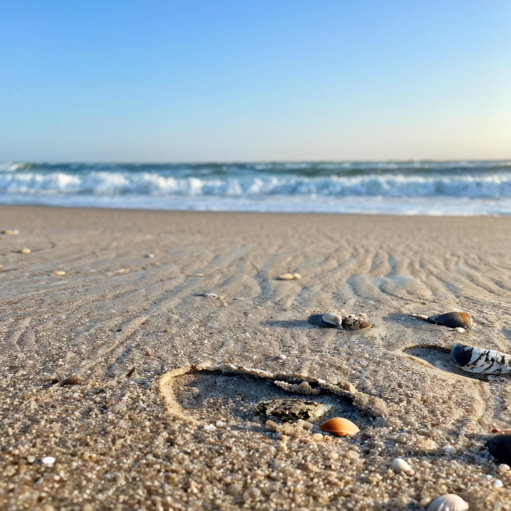 A corner of a beach landscape captures toes brushing against... by ...