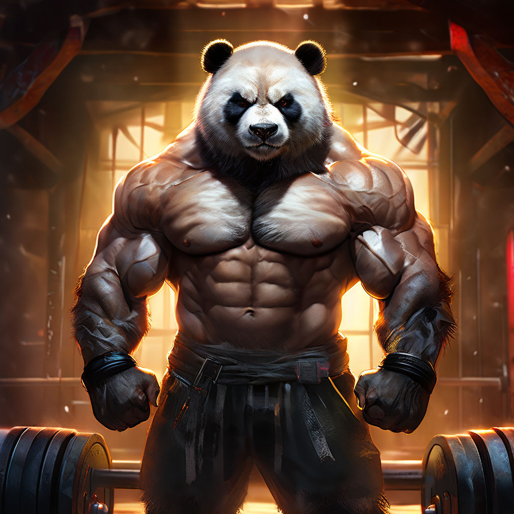 Muscular panda striking a bodybuilder pose by SirAlexis07 - Playground