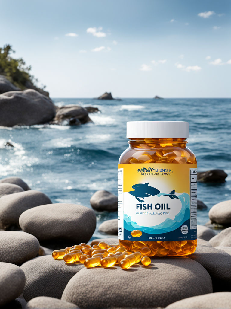 A product card for a marketplace that shows a jar of fish oi... by ...