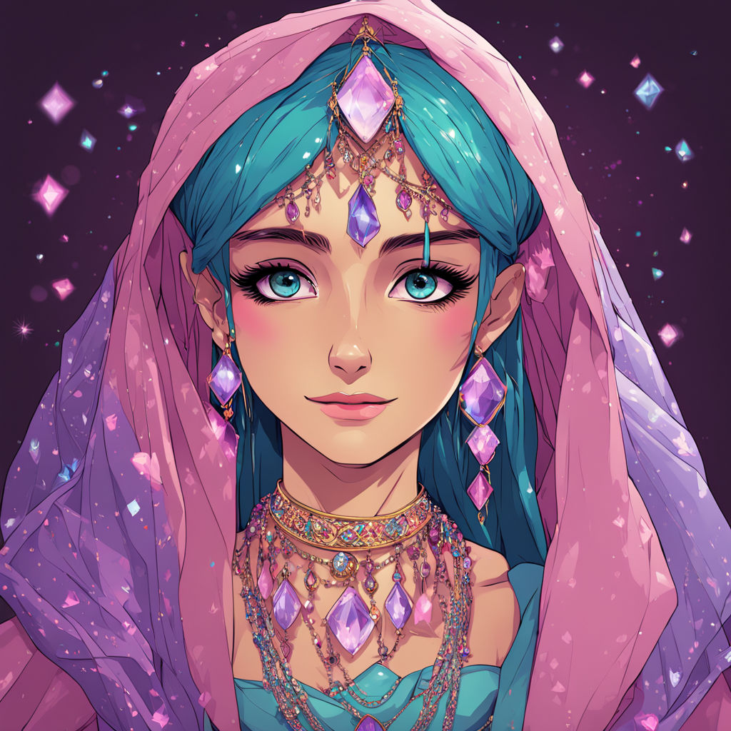 A mystic anime young female gypsy wearing a veil by Carlos Eduardo ...