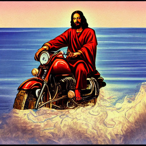 Cool Jesus Christ riding a motorcycle across the surface of ... by ...