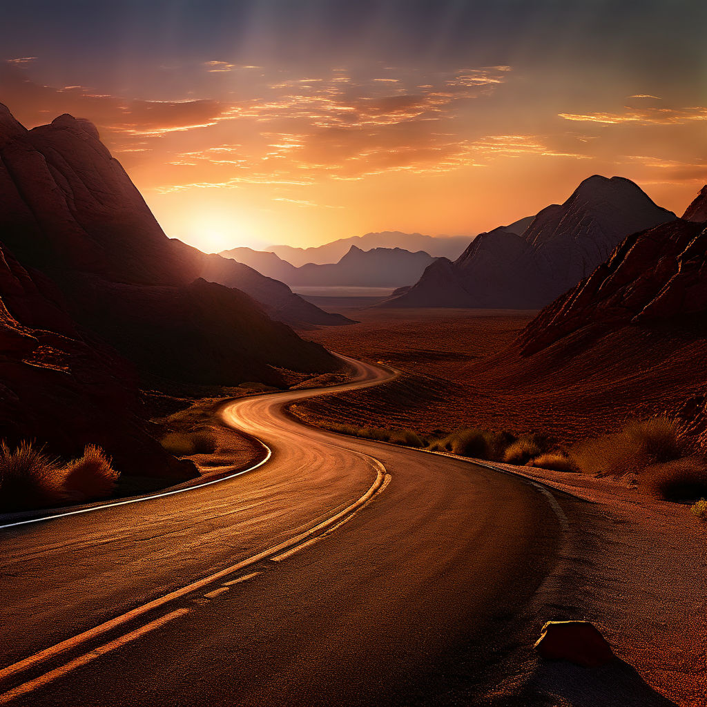 A photo of a winding desert road meandering between two mass... by Neo ... A photo of a winding desert road meandering between two mass... by Neo ...