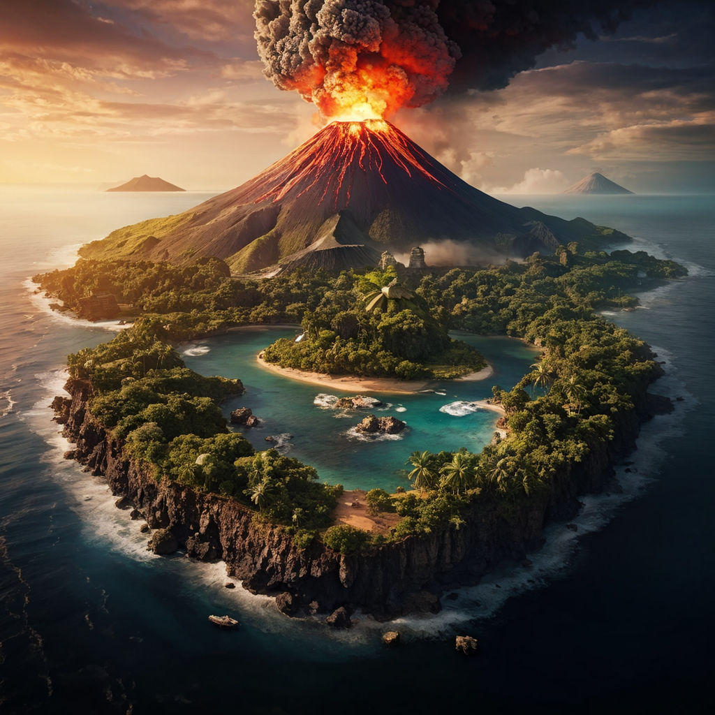 A photo of an island with a volcano and the magical immersiv... by De ...