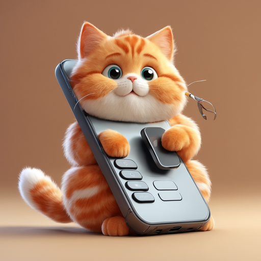 3d chubby baby orange cat fluffy cute cartoon holding a mobi... by ...