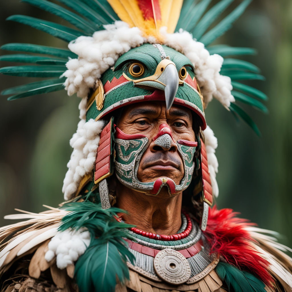 An ultra-detailed medium shot of an Aztec king with a green by Warner ...