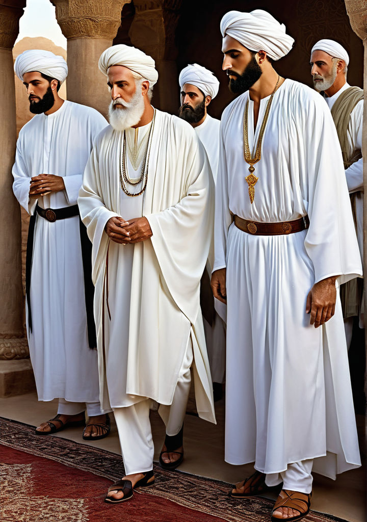 Old Testament Jewish men clad in white tunics and kaftans wi... by hany ...