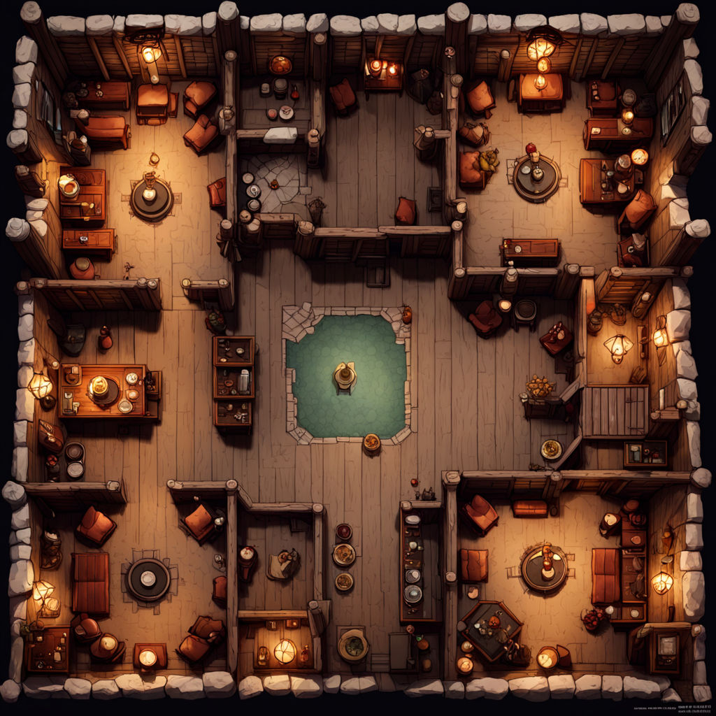 TTRPG map capturing an immersive tavern top-down view by Jericho Benham ...