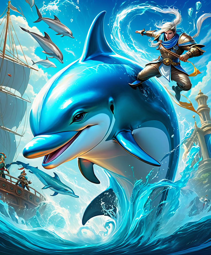Heroic anthropomorphic dolphin in the style of League of Leg... by Alex ...