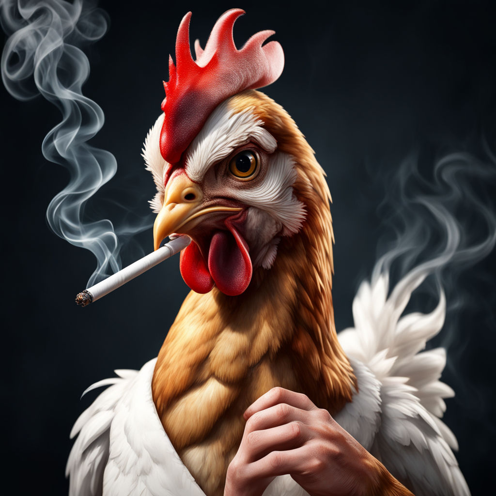 A realistic female chicken smoking a cigarette with style. by Rohit ...