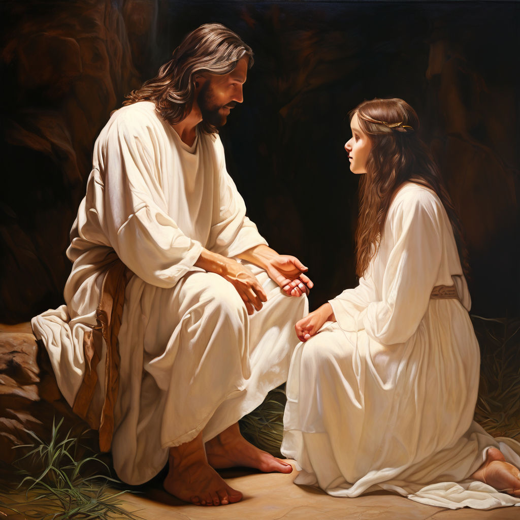 Side view of Jesus Christ standing sideways looking at his f... by ...