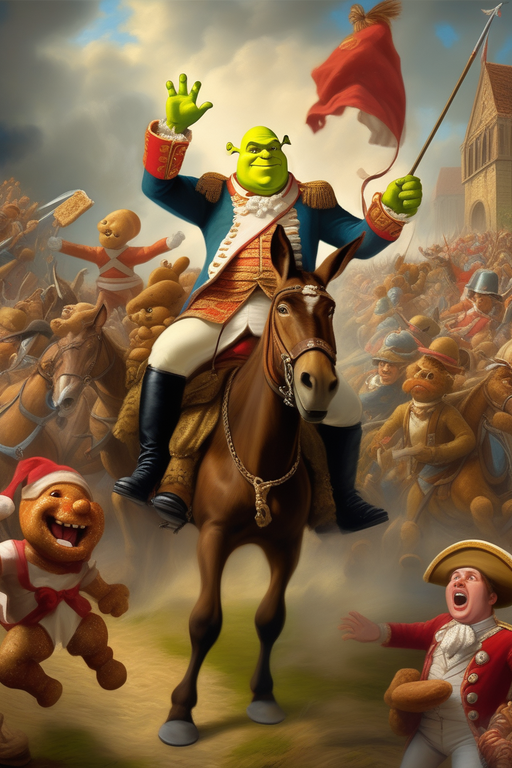An oil painting portrait of Shrek dressed as Napoleon Bonapa... by ...