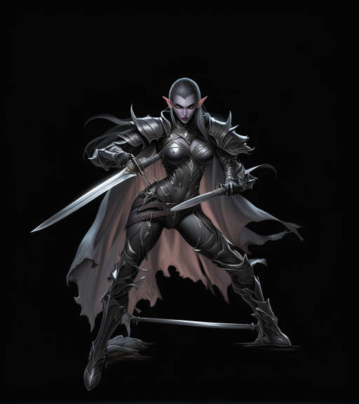 A female dark elf assassin in black leather armor by Bruno Marcon ...