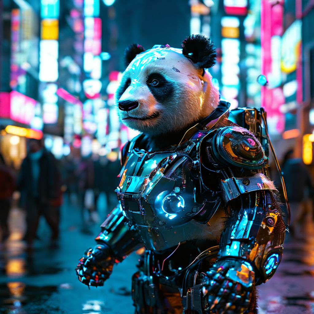 A cyborg panda with a natural face and mechanized lower body by vox ...