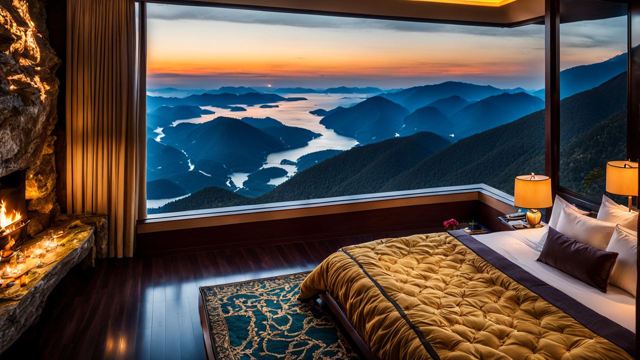 High angle shot Inside the seven-star luxury hotel room at t... by 자유3 ...