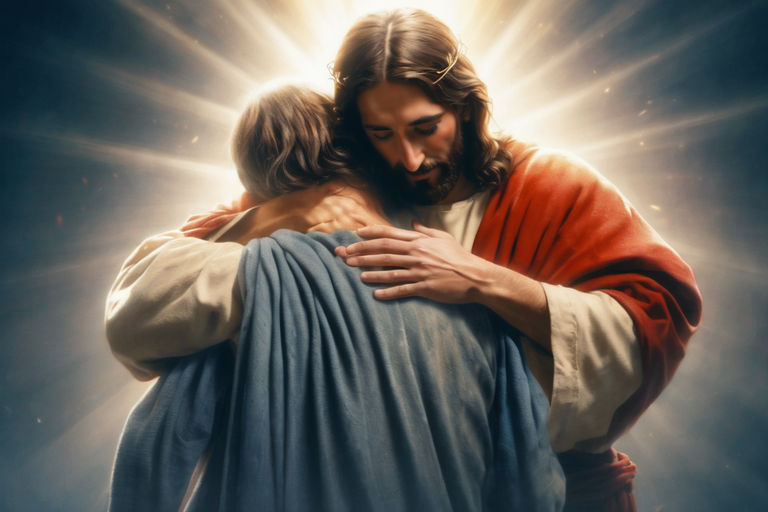 Jesus Christ hugging a man by Angelica Soares - Playground