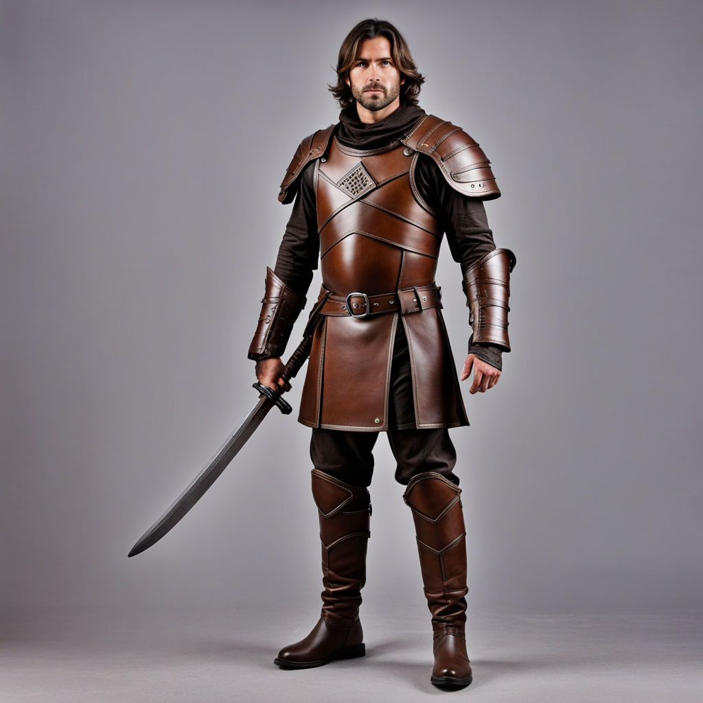 Medeival warrior with brown leather suit full body matte fin... by ...