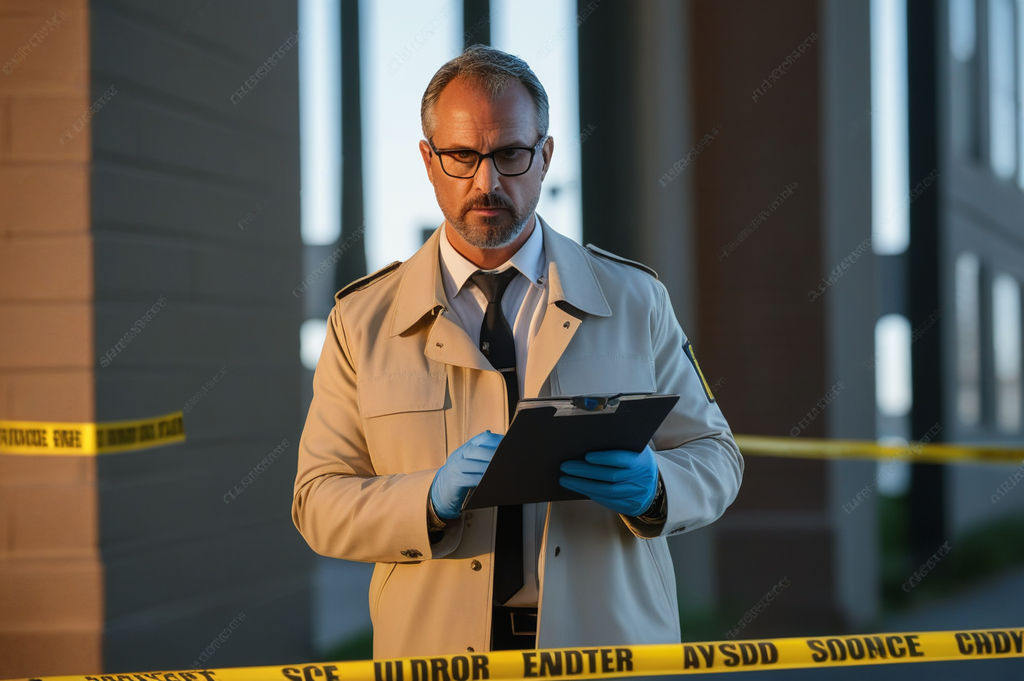 Crime scene investigator analyzing the staged evidence under... by ...