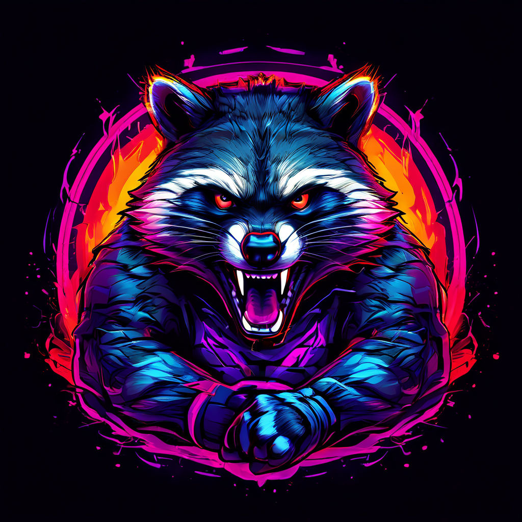 A ferocious angry muscular raccoon in a jersey in a dynamic ... by ...