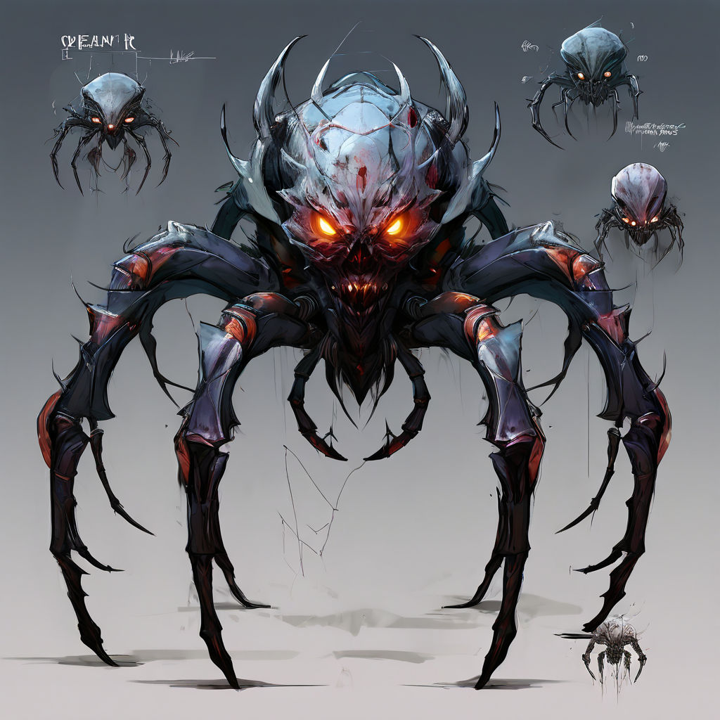 Manga concept art. Spider monster. Character sheet by Horus - Playground