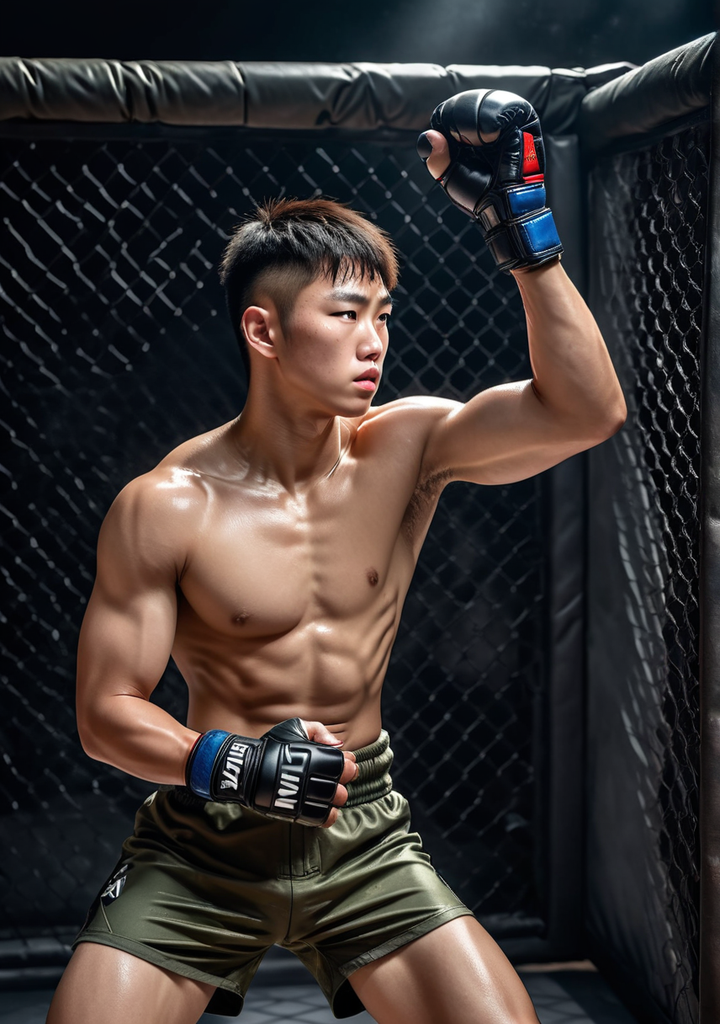 MMA fighter with defeated posture inside the cage by kim dw - Playground