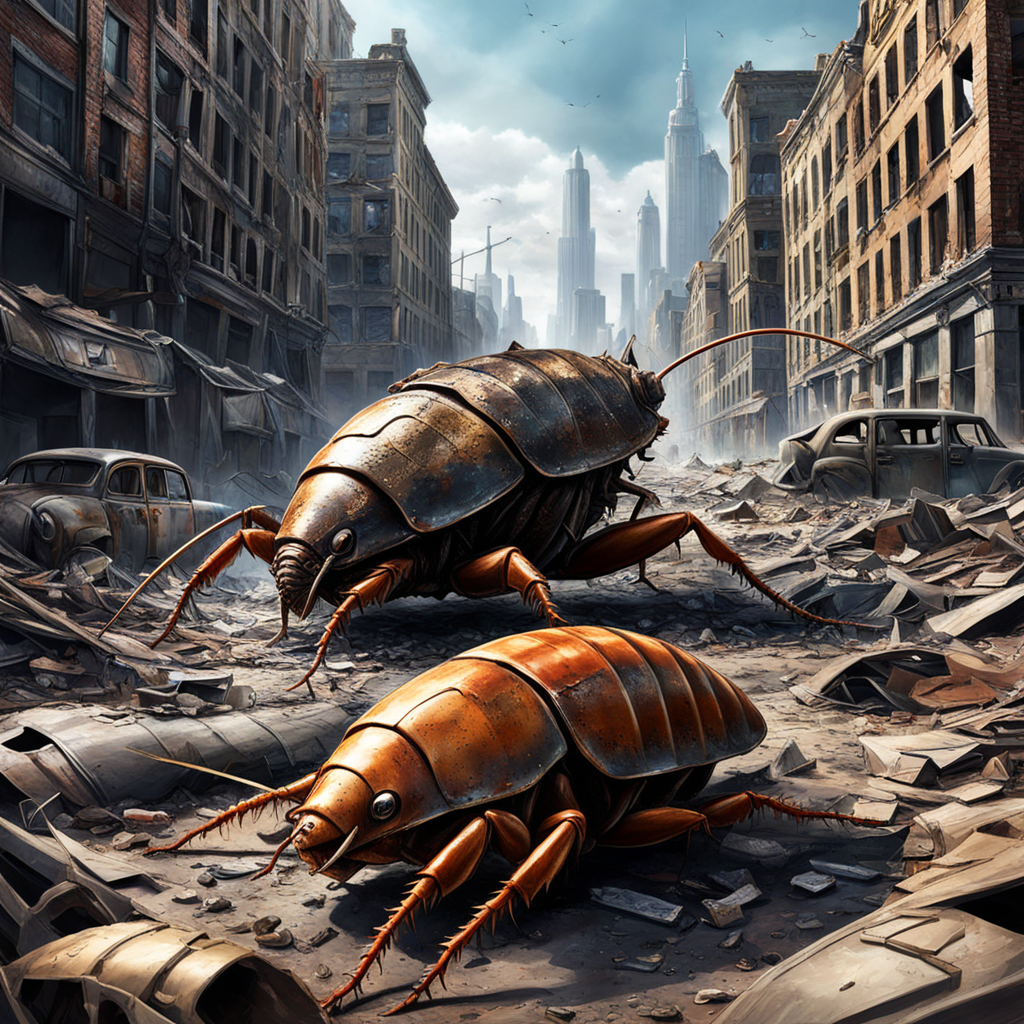 Giant mutant cockroach consuming human remains amidst a rava... by ...
