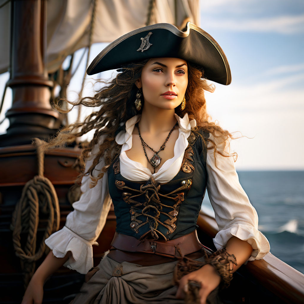 Pirate girl at the helm of an antique sailing ship by Fin Fin - Playground