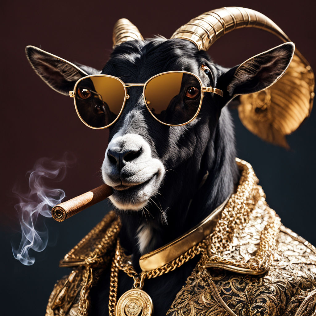 Black goat smoking a cigar wearing aviator dark shades sungl... by ...