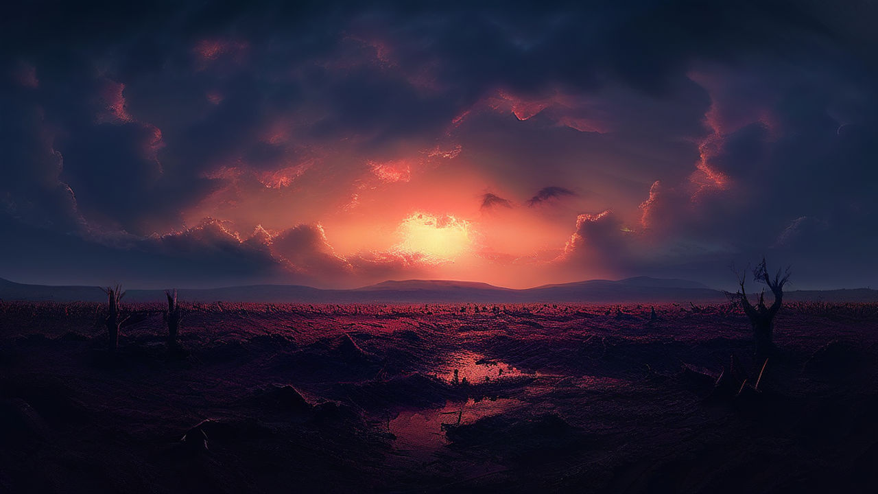 Desolate farm under a cloudy night sky by Moises Hernandez - Playground