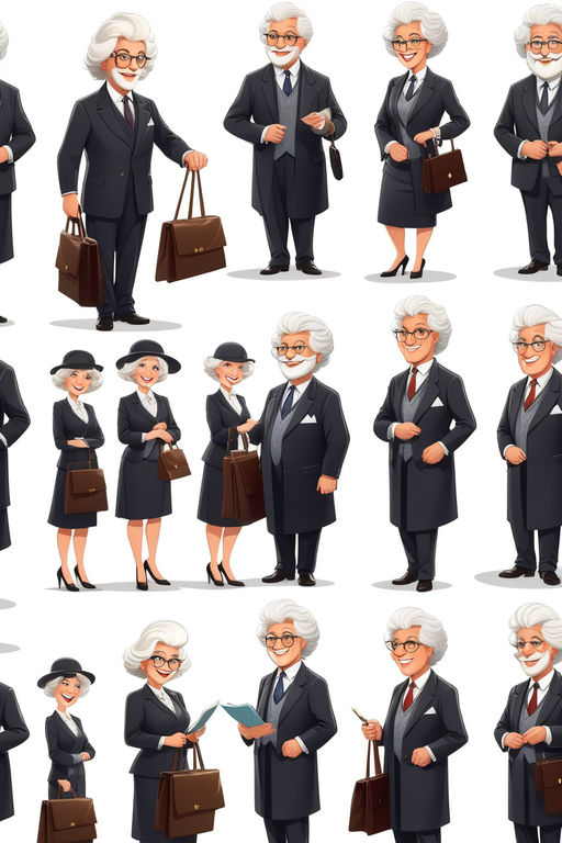 Set of 4 cartoon older British Lawyer characters by Mark Terrey ...