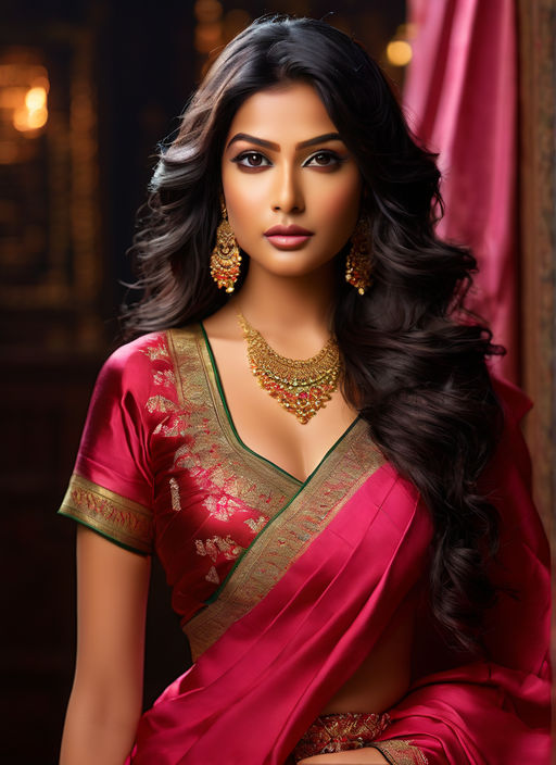 18 Year Old Indian Female Adorned In A Vibrant Red Saree By Live Like