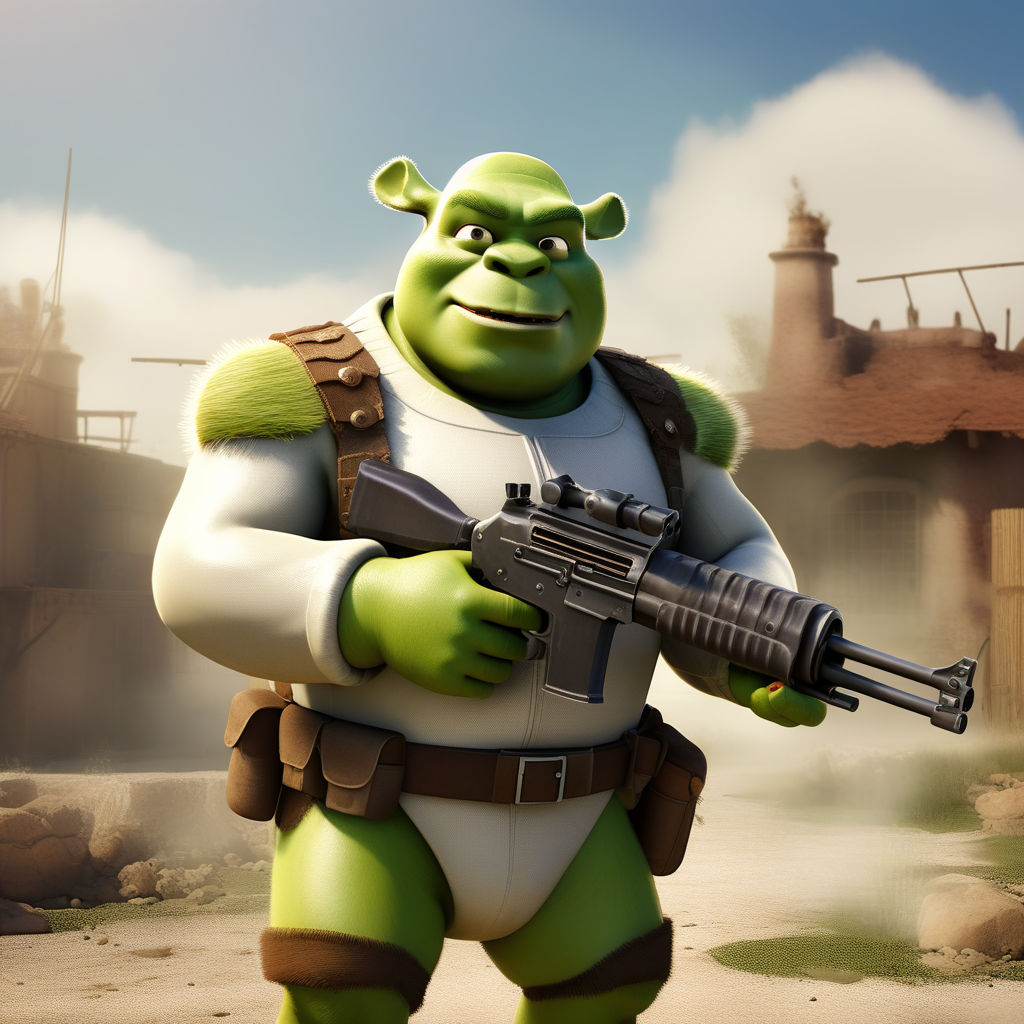 Shrek aiming a gun with a deport suit by Ruy Camilo Huerta Sánchez ...