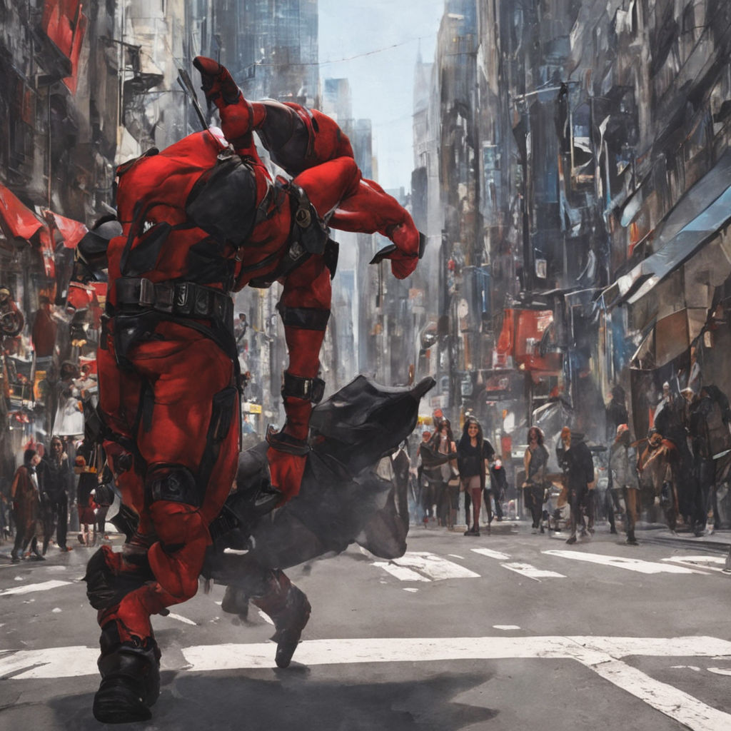 Deadpool fursona walking down New York street by Sarah Knott - Playground