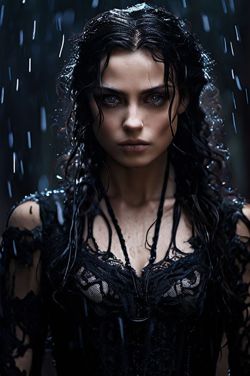 A stunning gothic woman stands alone in the rain at night. H... by Otto ...