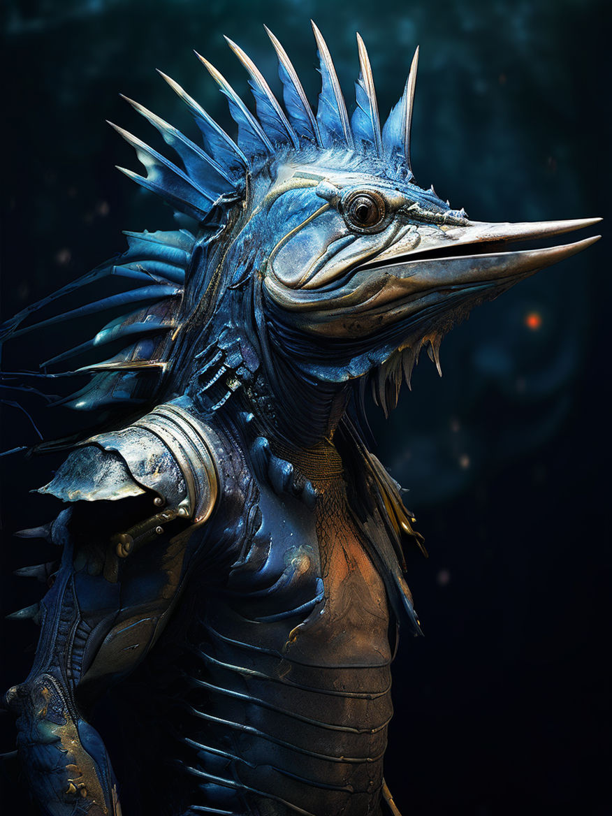 The tidal sailfish god man with scaled body by Andre Rebelo - Playground