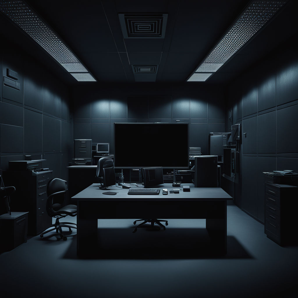 Generate an image of empty dark hacking room bg front view by Ghulam ...