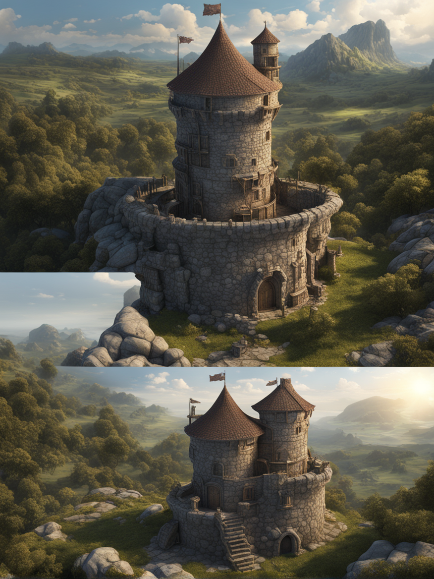 CREATE A round medieval outpost tower made from stone by Roberto Feick ...