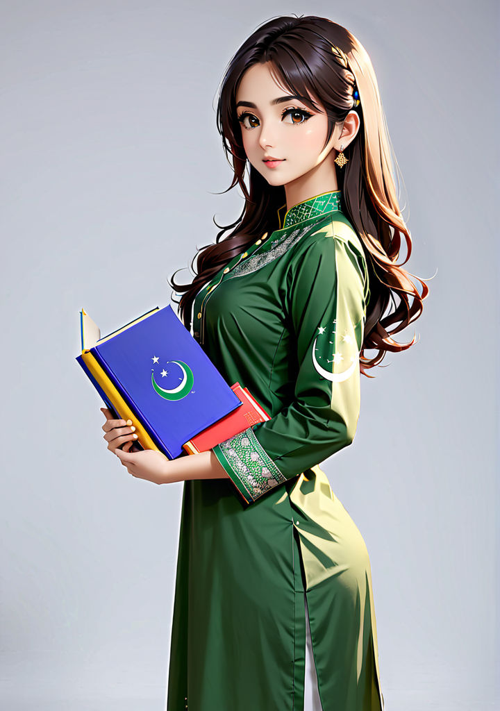 ANIME GIRL WEARING PAKISTANI KURTI HOLDING BOOKS IN HER HAND... by Thug ...