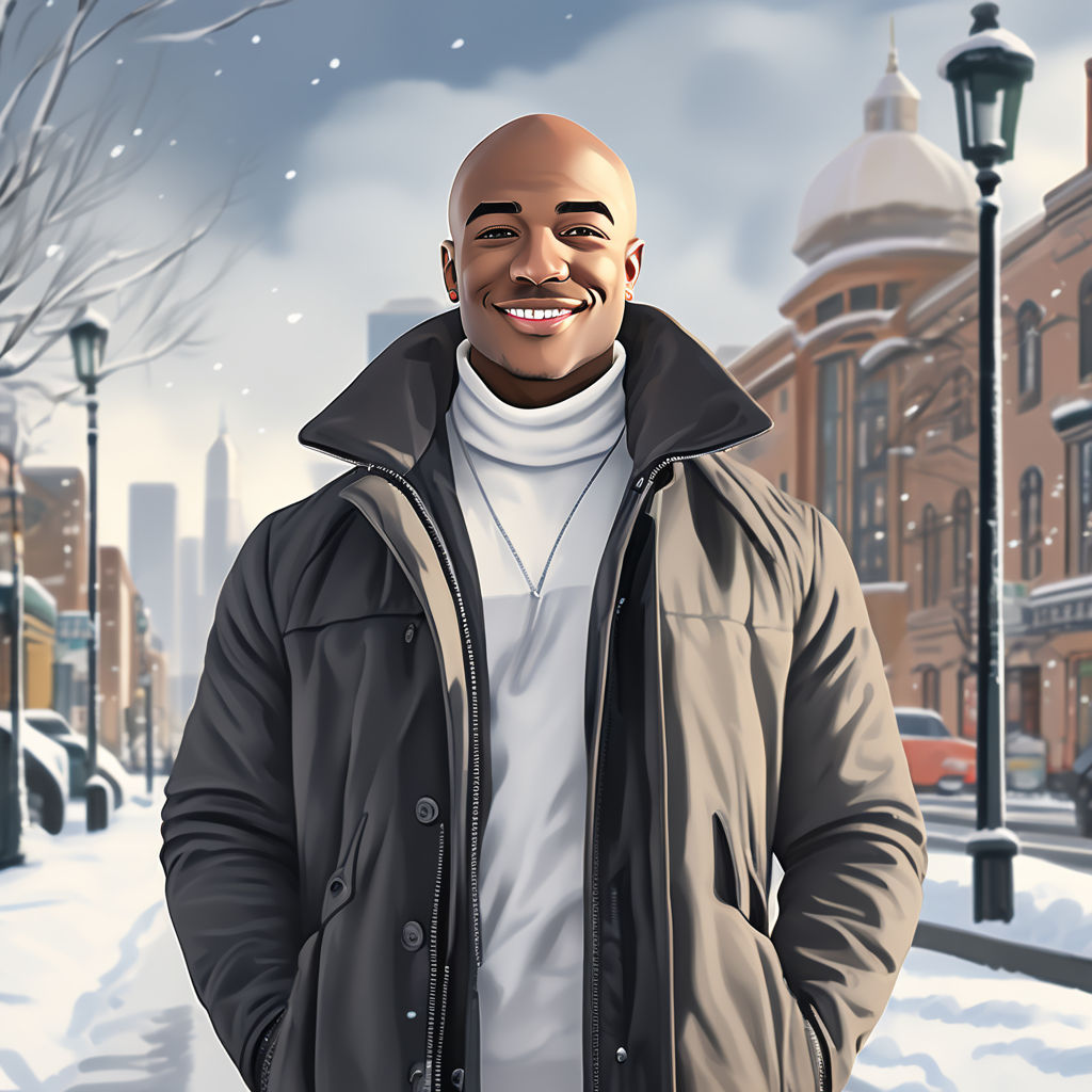 Draw a black man image. He's bald. He's muscular. He's black... by Tom ...