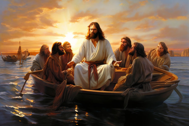 Jesus and the disciples on the boat calm sea by Gio Paraiso - Playground