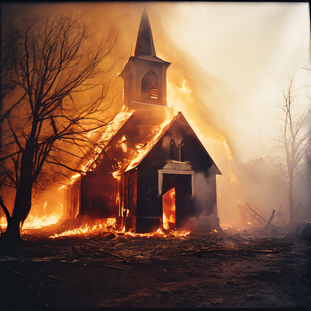 polaroid photo of a church on fire by Piyush Mehra - Playground