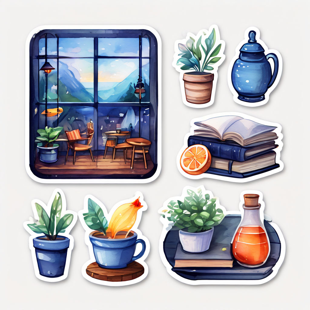 WATERCOLOR A sticker pack featuring different study settings by ...