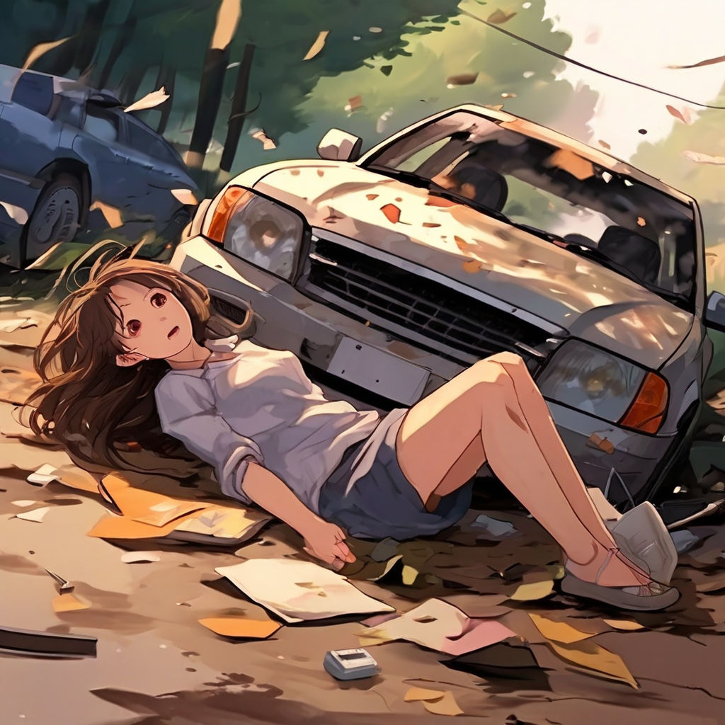 Draw a Korean animation style of the scene of a car accident... by 러비우스 ...